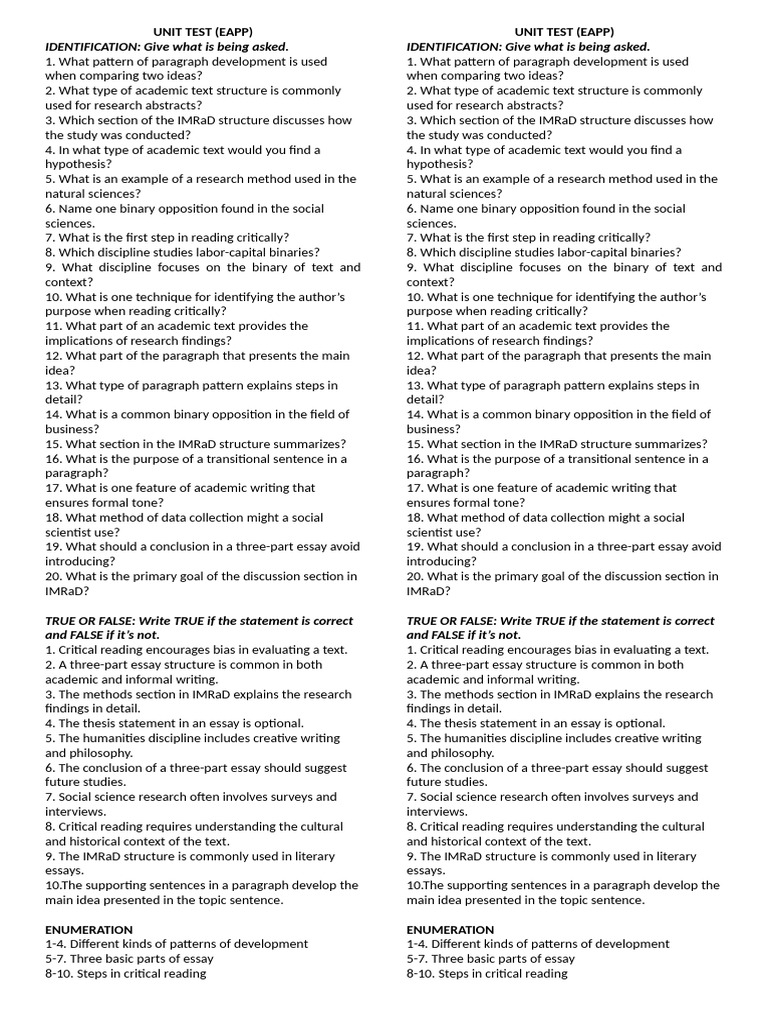 UNIT TEST.EAPP | PDF | Essays | Truth