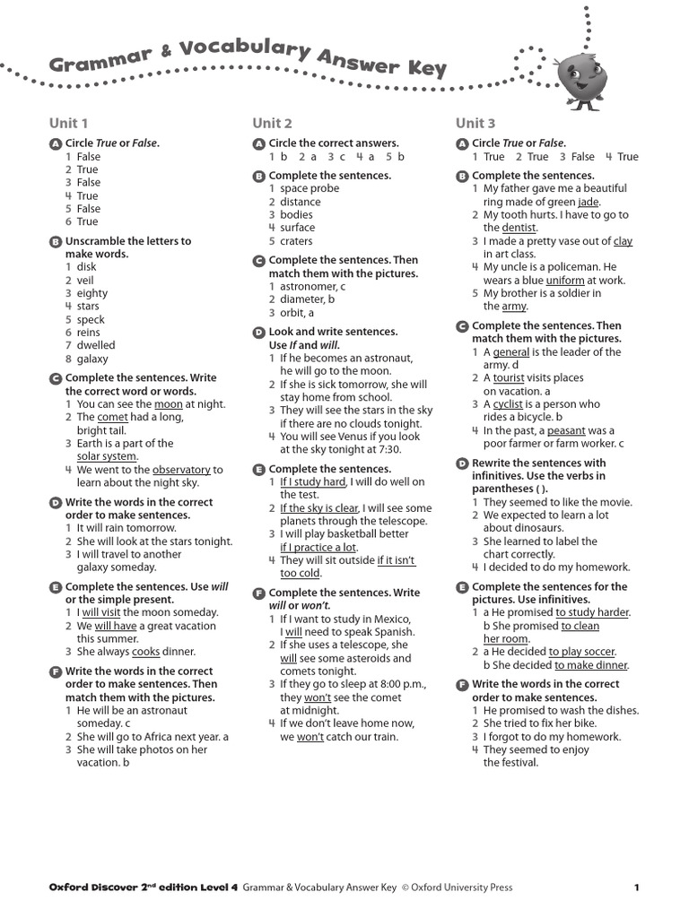 Oxford Discover Level 4 Answer Key | PDF | Sky | Moon