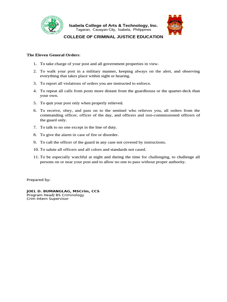 Eleven General Orders for Guards | PDF