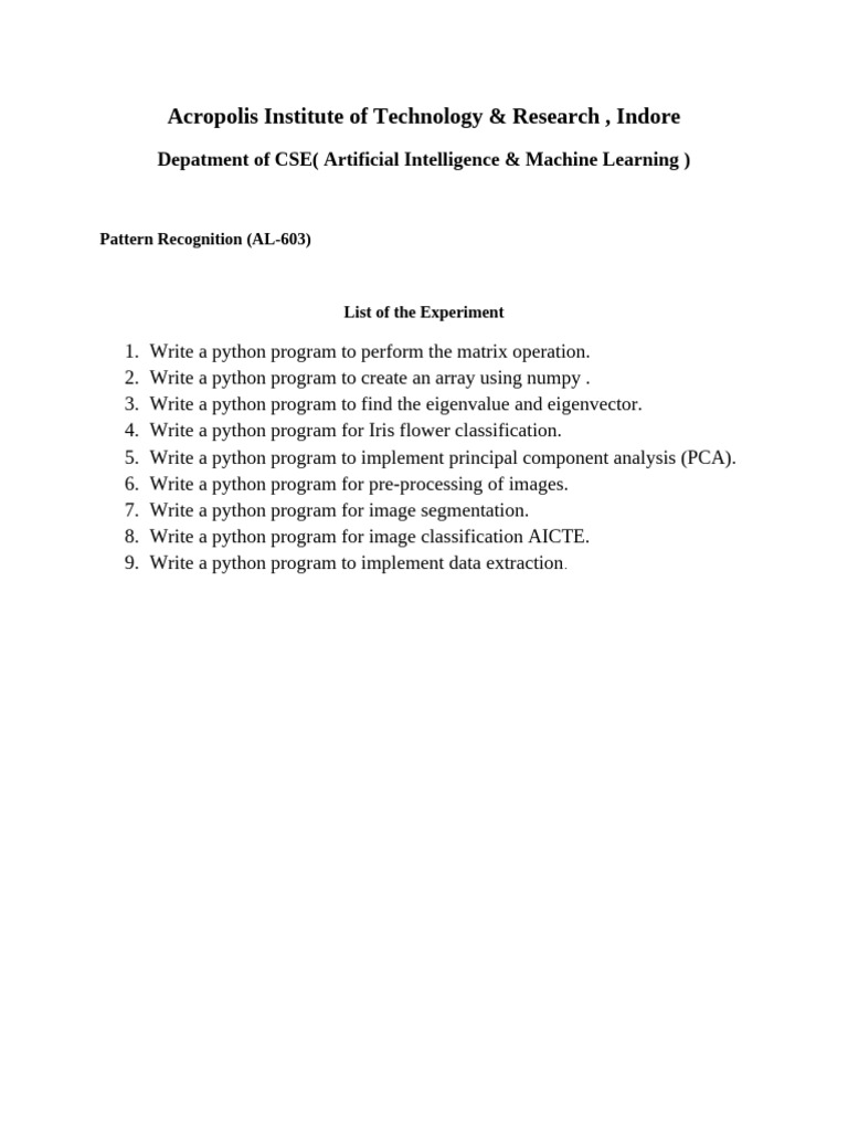 List of The Experiment (Pattern Rocognition) | PDF