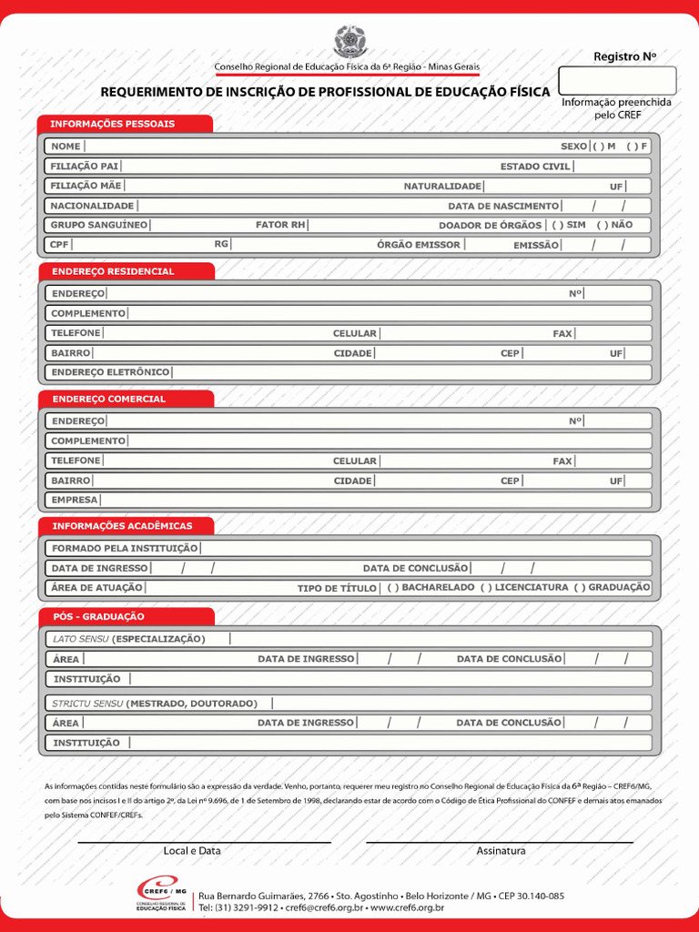 Ficha-de-Requerimento-de-Inscricao-Profissional-de-Educacao-Fisicasite2018-20210331152336 | PDF