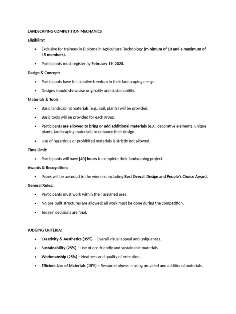 Landscaping Competition Mechanics | PDF