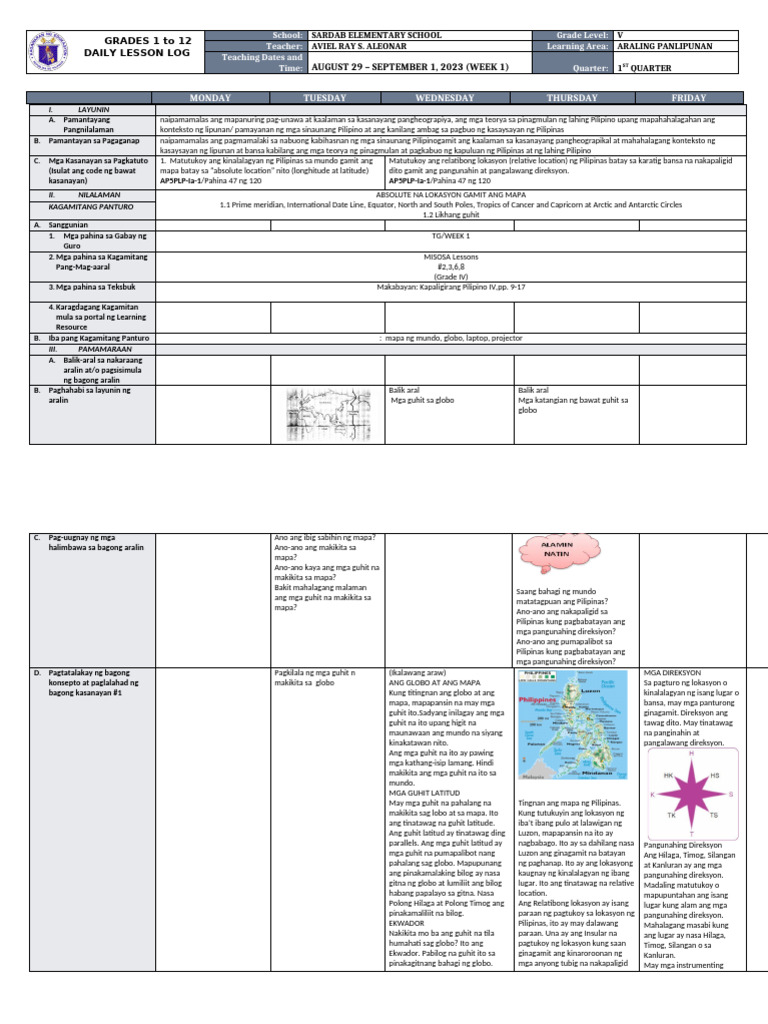 Dll Araling Panlipunan 5 q1 w1 | PDF