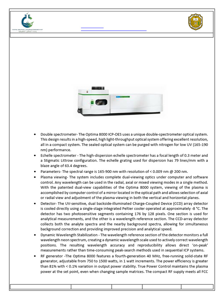 Instrument Information Sheet ICP-OES | PDF | Scientific Techniques | Optics