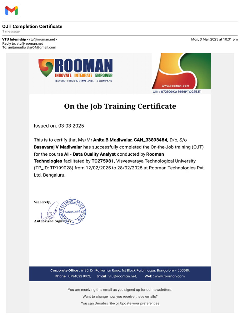 Gmail - OJT Completion Certificate | PDF