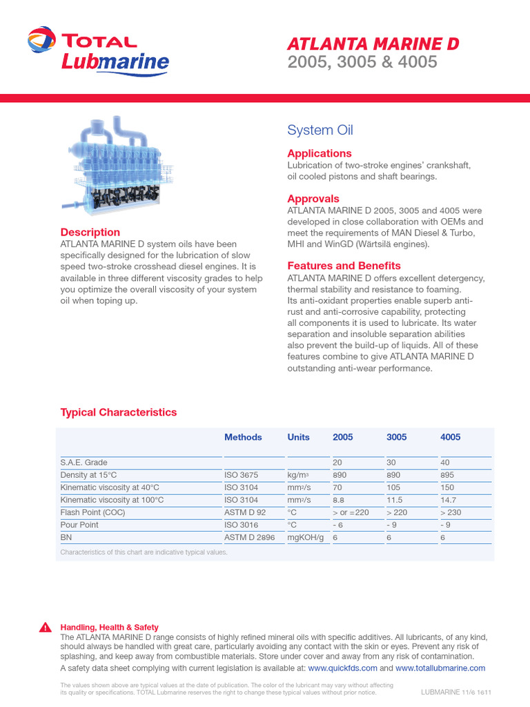 Atlanta Marine D 3005 - TDS - v171023 | PDF | Lubricant | Diesel Engine