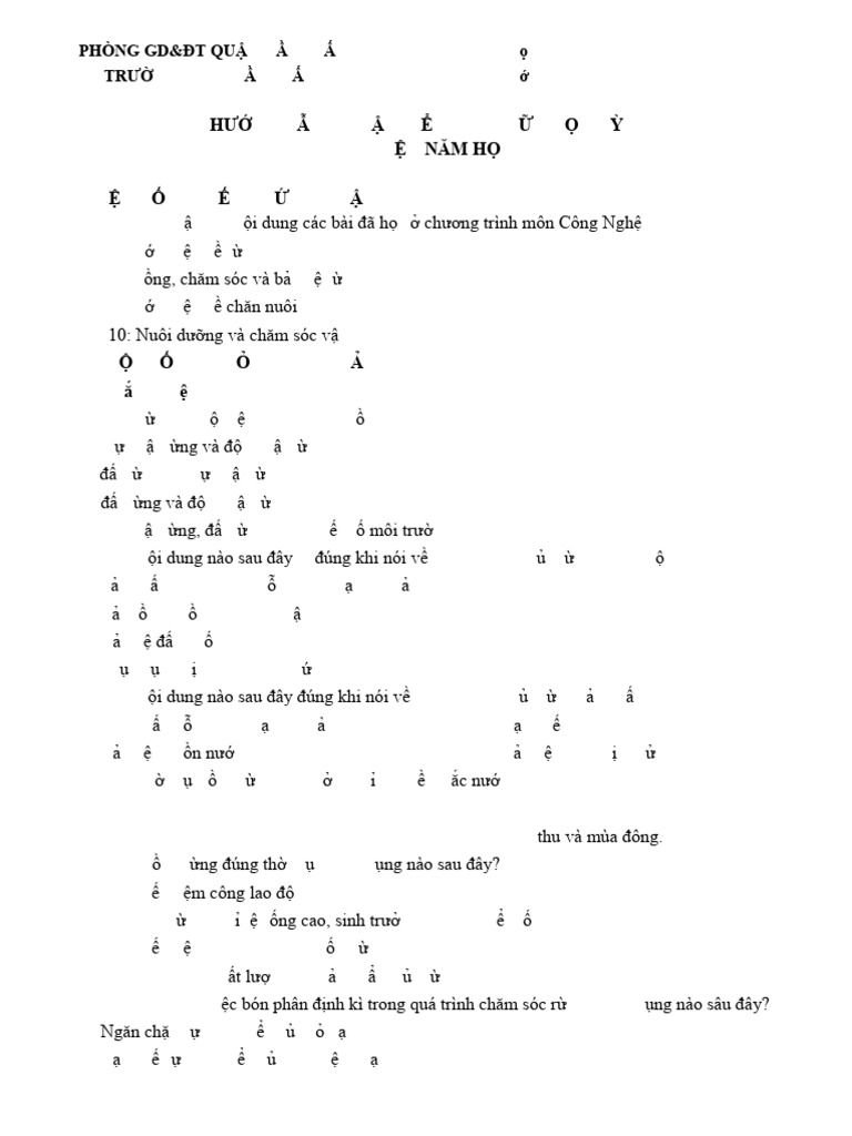 CÔNG NGHỆ - ĐỀ CƯƠNG ÔN TẬP GIỮA HKII | PDF