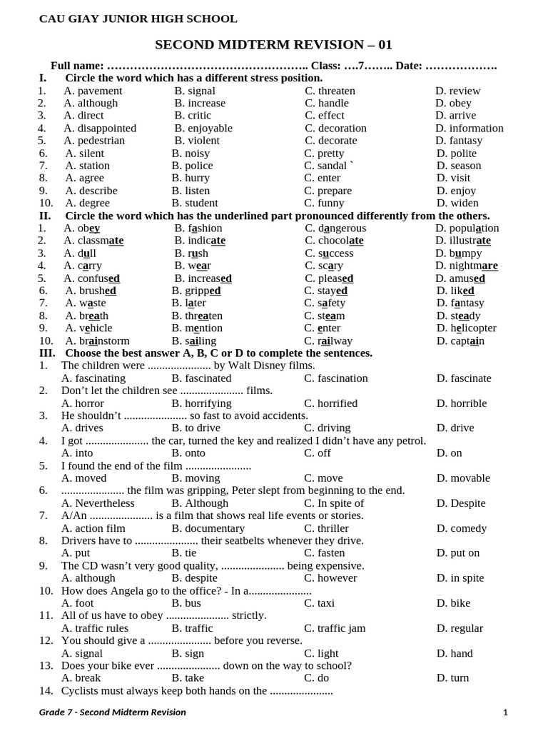 Grade 7 Midterm Revision Guide | PDF