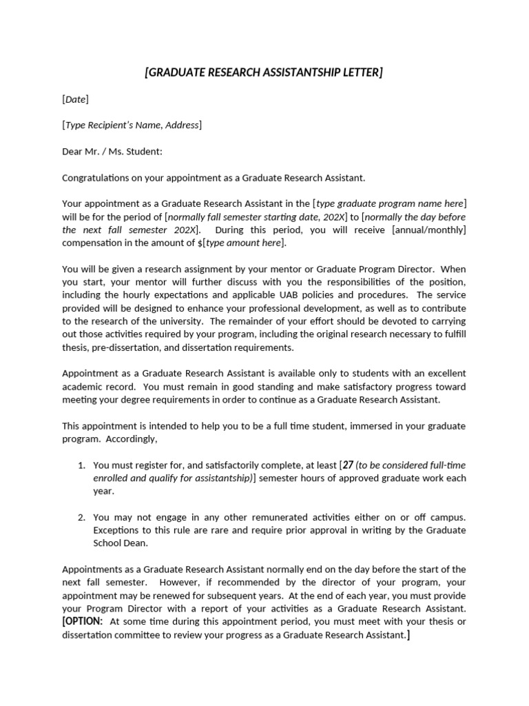 Graduate Research Assistantship Letter | PDF | Thesis | Public Services