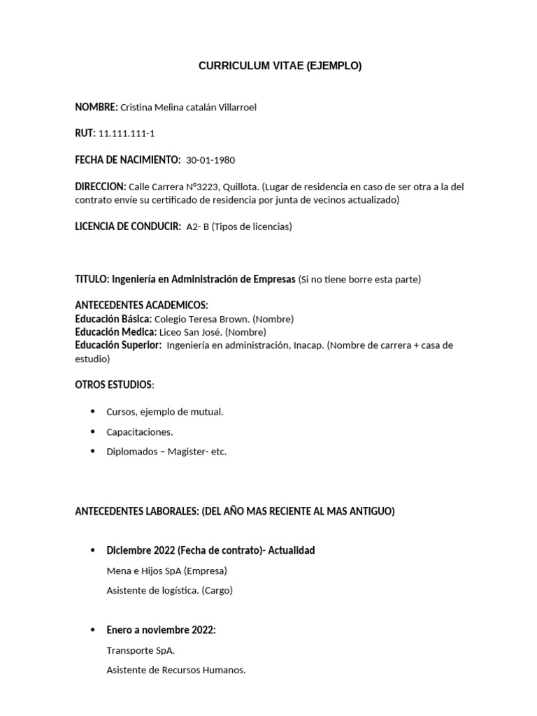 CV - Ejemplo Formato | PDF
