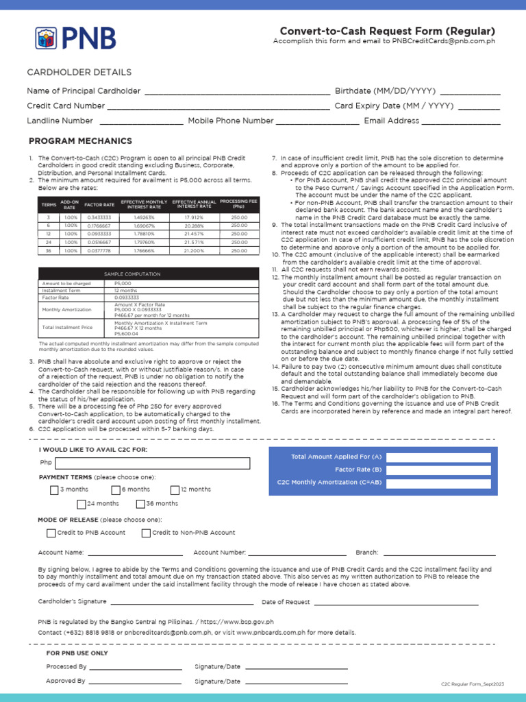 PNB Convert-to-Cash Request Form | PDF | Credit Card | Financial Services