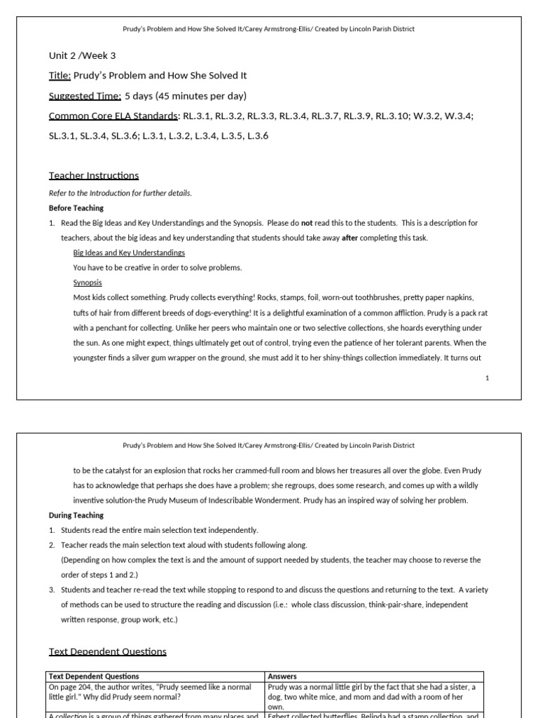 Prudy's Problem. Lesson - Basal | PDF | Human Communication | Learning