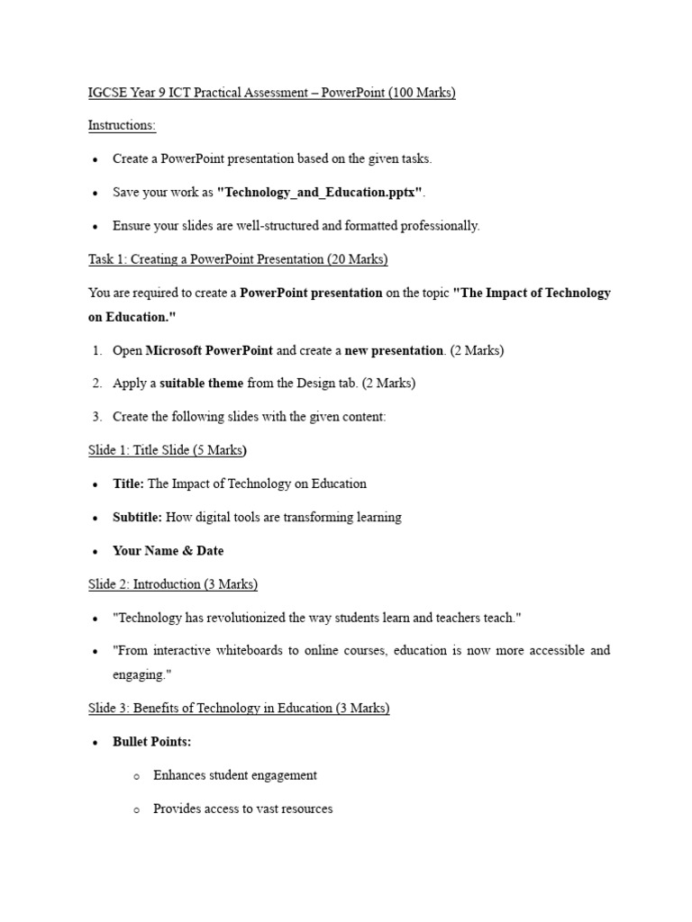 IGCSE Year 9 ICT Practical Assessment | PDF | Educational Technology | Computing