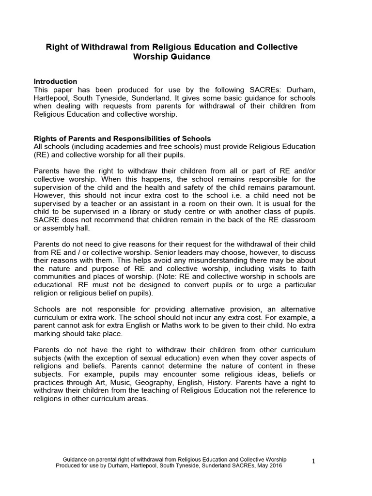 Parental Withdrawal from RE Guidance | PDF | Schools | Teachers