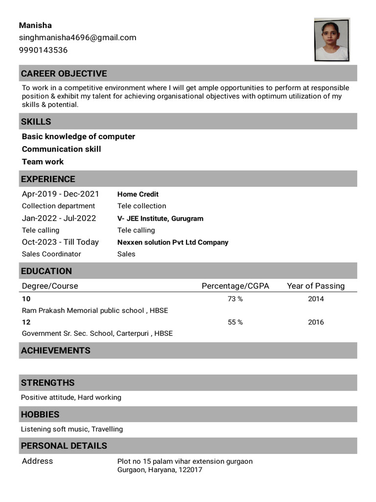 Resume_Manisha_Format2-1 (3) | PDF