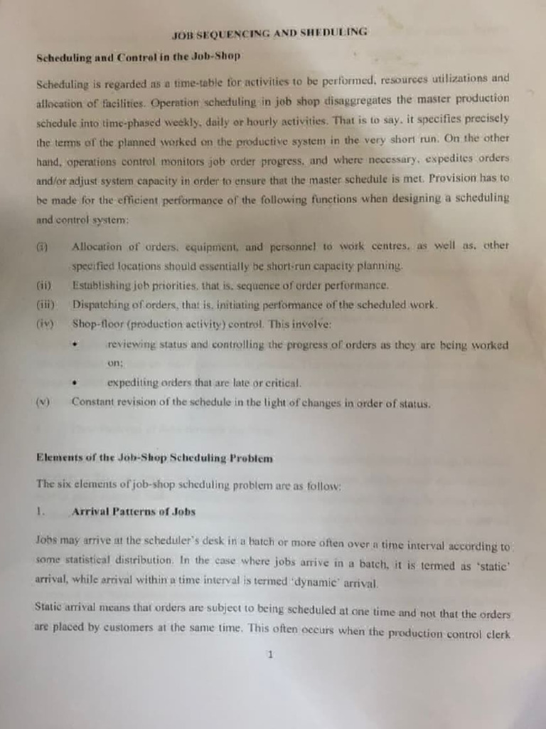 BUS 314 - Job Sequencing & Scheduling | PDF | Scheduling (Computing) | Markov Chain