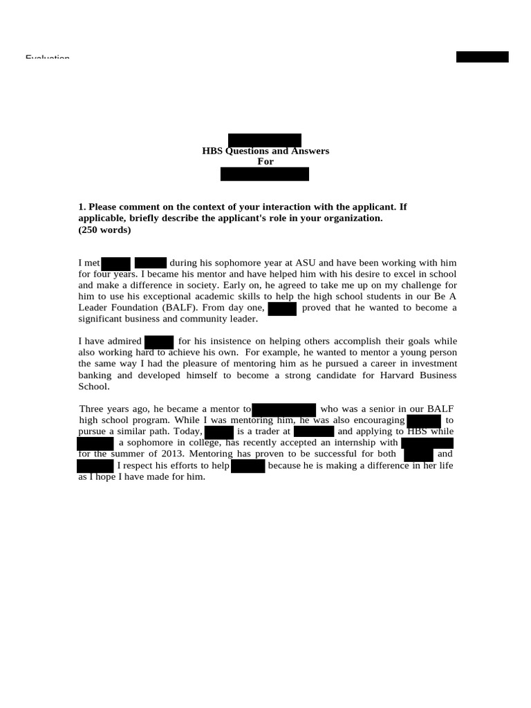 HBS Sample Recommendation | PDF