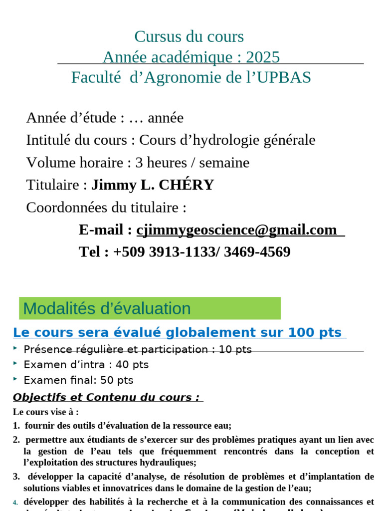 Cours 1-Hydrologie-Generale UPBAS 2025 | PDF | Hydrologie | Eau