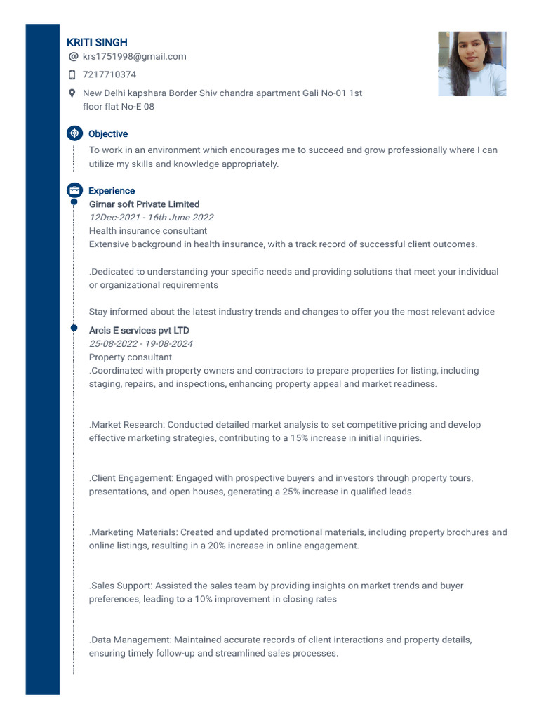 Kriti Singh: Objective | PDF