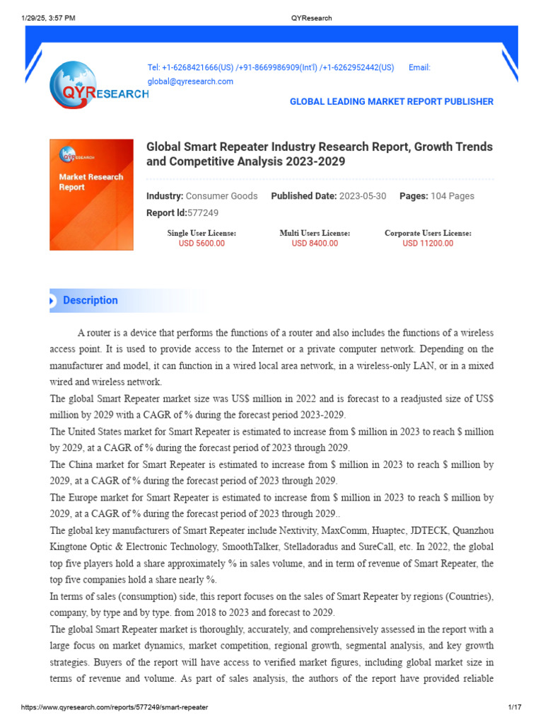 Global Smart Repeater Industry Research Report, Growth Trends and ...