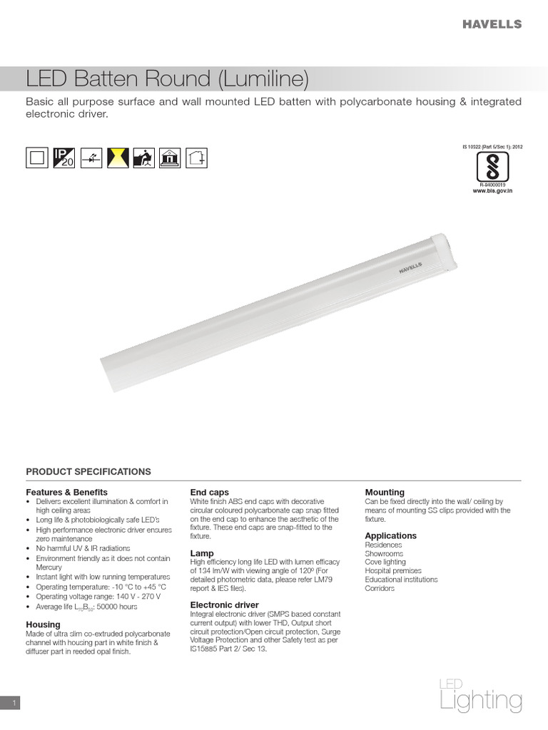 TDS-LED Batten Round (Lumiline) | PDF | Lighting | Light Emitting Diode