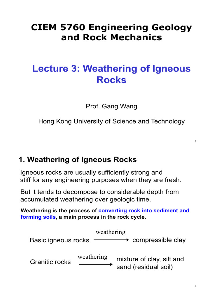 CIEM5760 Lecture3 2020 Upload PDF | PDF | Weathering | Rock (Geology)