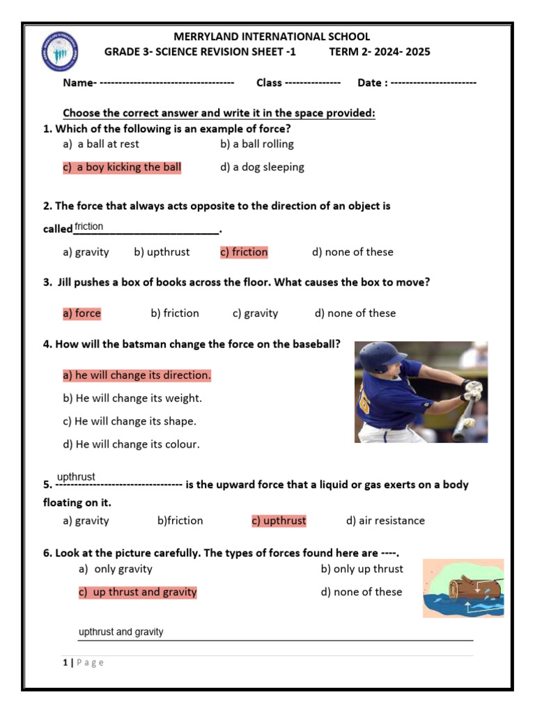 Science Term 2 Revision Sheets 2 | PDF | Force | Buoyancy