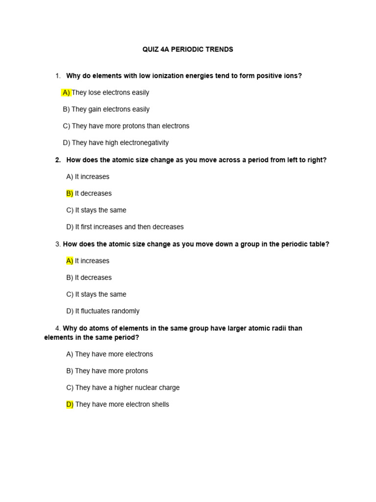 Copy of QUIZ 4A PERIODIC TRENDS | PDF | Ion | Periodic Table