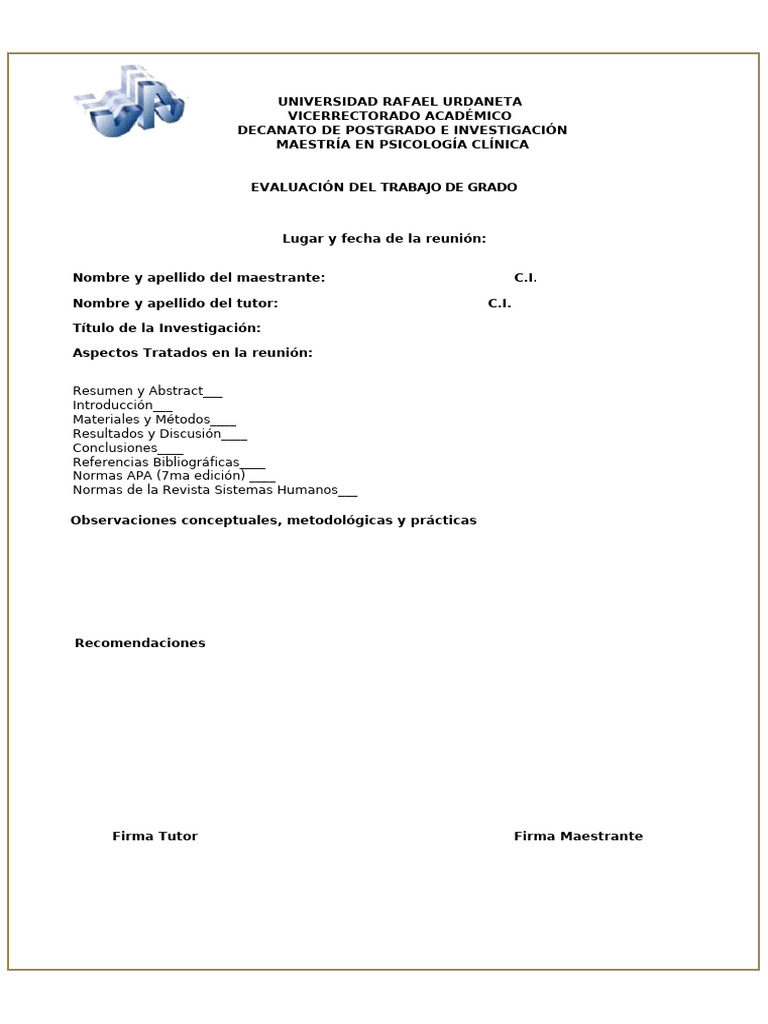 Formato Evaluación Del Tutor - Postgrado | PDF