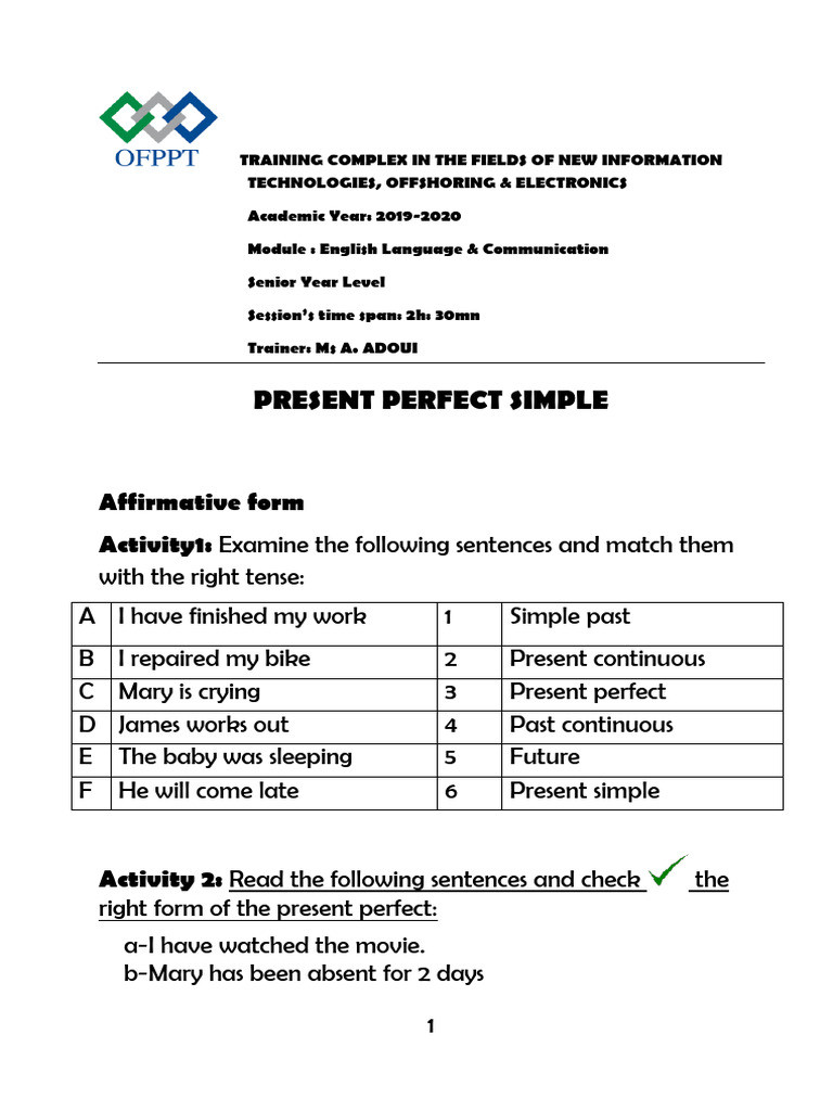 Week 5 Present Perfect Simple Form | PDF | Verb | Subject (Grammar)