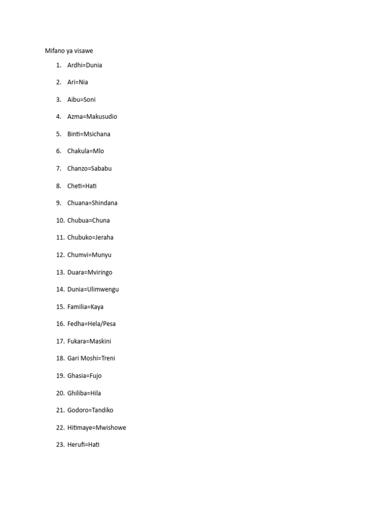 Mifano Ya Visawe | PDF