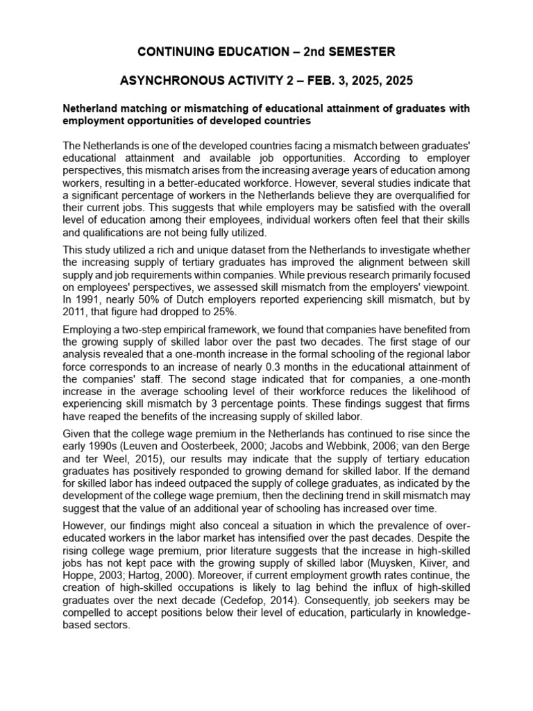 Continuing Education Asynchronous Activity 2 | PDF | Employment | Labour Economics