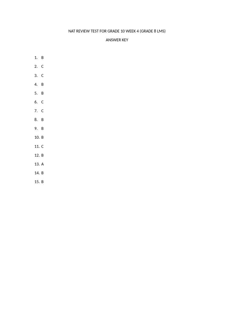 Nat Review Test For Grade 10 Week 4 Answer Key | PDF