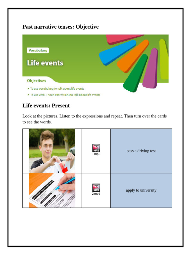 Life Events: Past Narrative Tenses Guide | PDF | Verb | Language Mechanics
