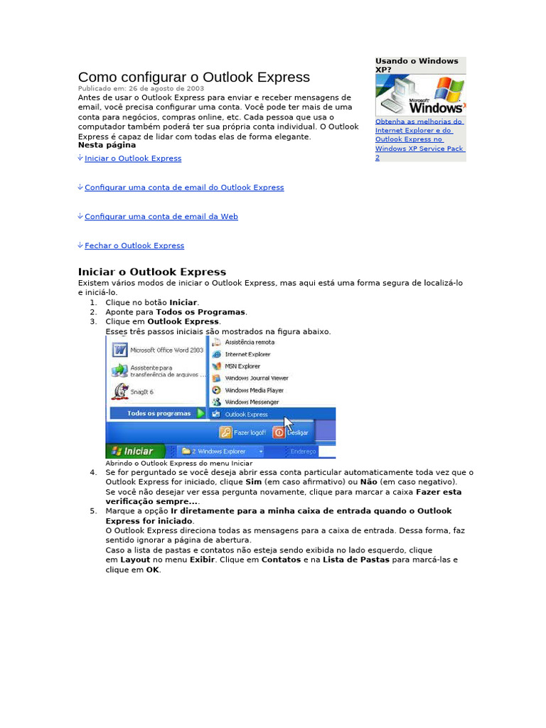 Como Configurar o Outlook Express | PDF | Internet | Microsoft Windows