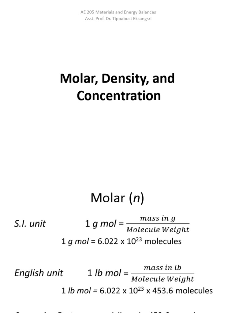 Chapter 2 (Additional) Molar Density and Concentration | PDF | Pressure ...
