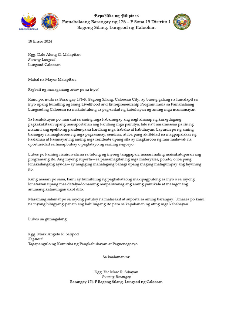 Request Letter For Livelihood V.2.0 | PDF