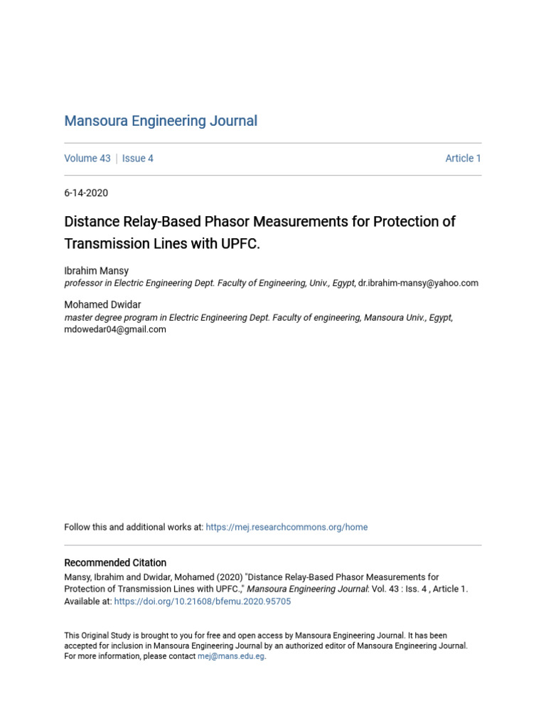 Distance Relay-Based Phasor Measurements For Protection of Transm | PDF | Electric Power ...