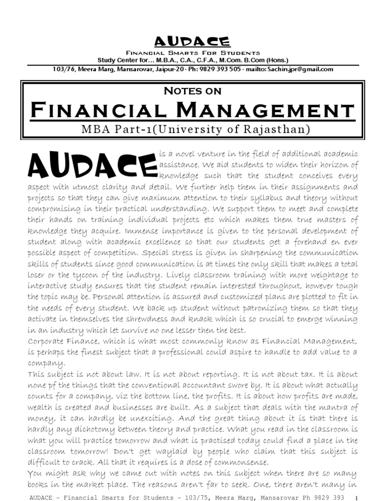 Financial Management Notes for MBA Students | PDF | Cost Of Capital ...