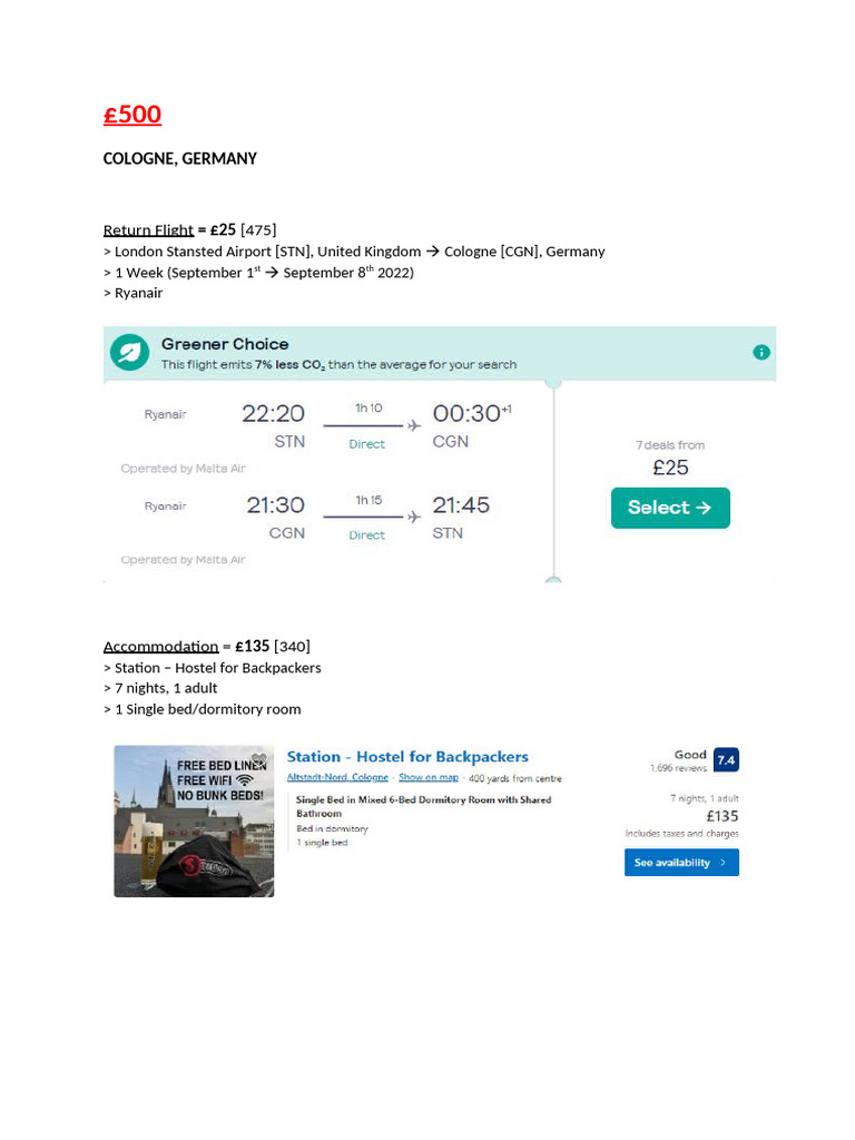 Budget Trip to Cologne for £500 | PDF