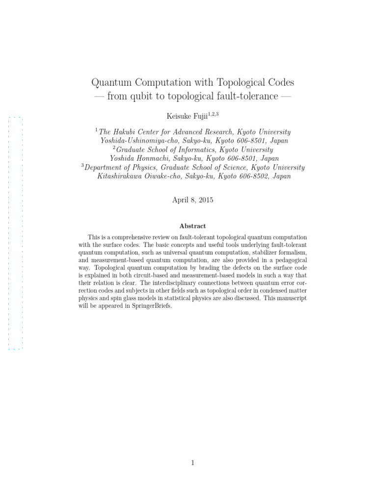 Quantum Computation With Topological Codes - From Qubit To Topological ...