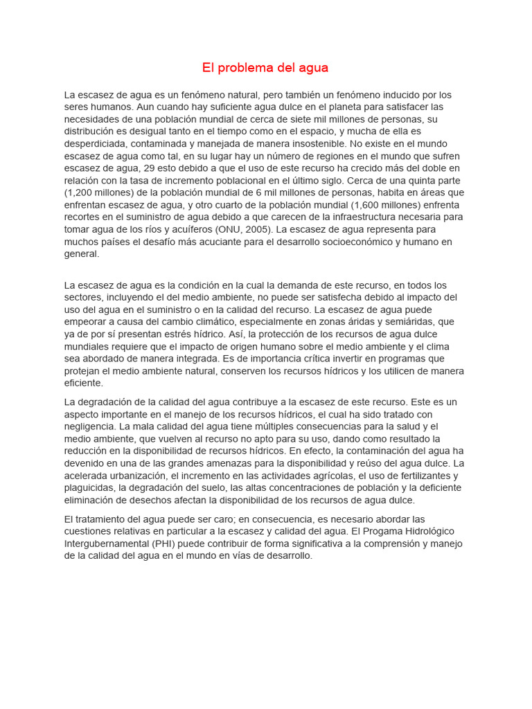 Escasez de agua: causas y soluciones | PDF | Agua | Escasez de agua
