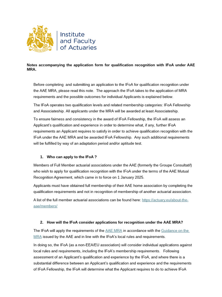 Notes Accompanying The Application Form For Qualification Recognition ...