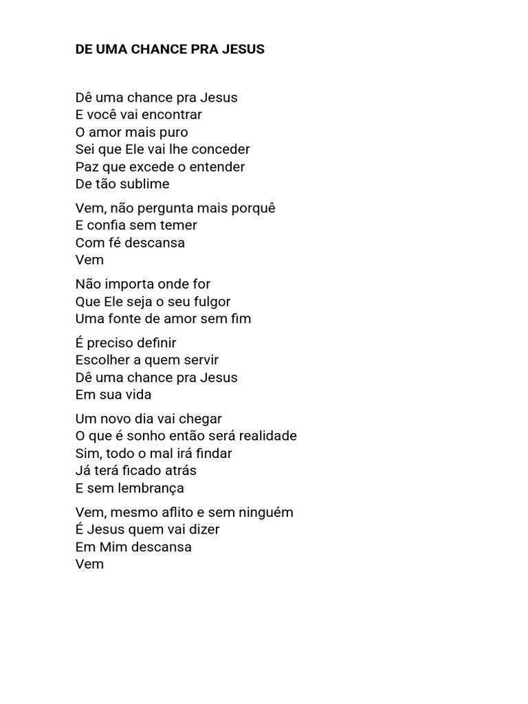 De Uma Chance Pra Jesus - Letra | PDF