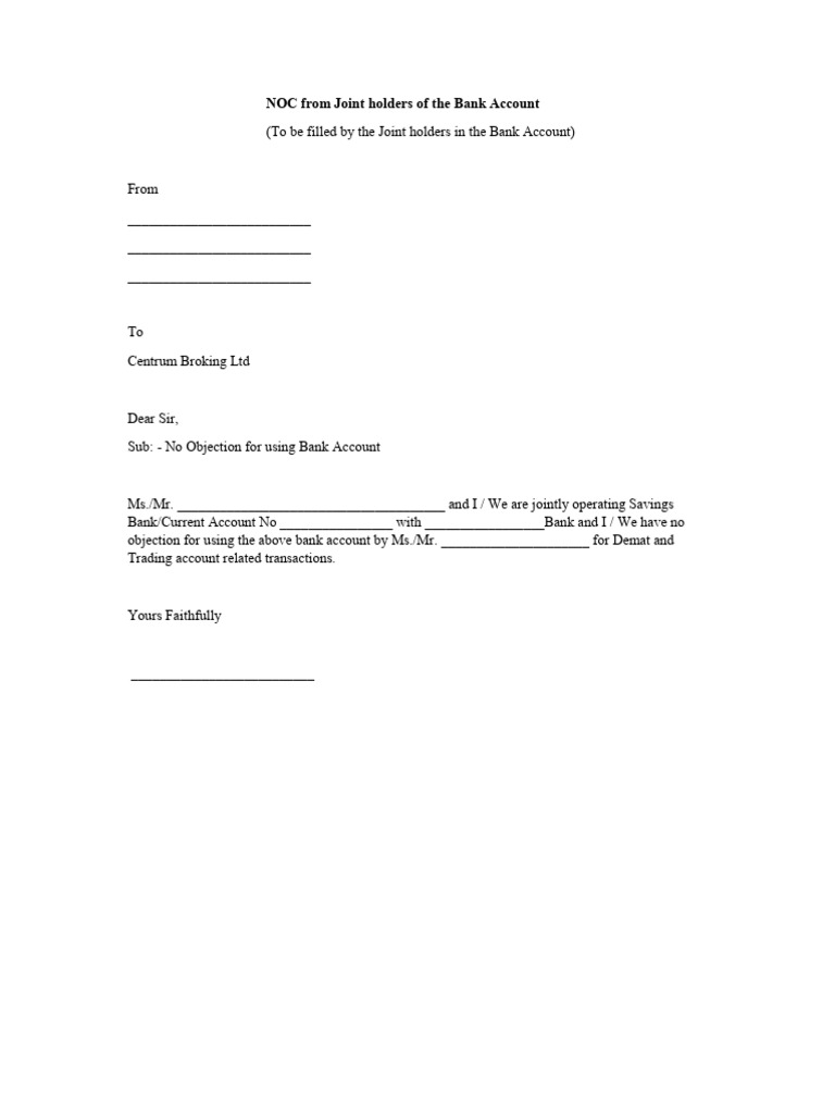 1.13 Bank NOC For Joint Holding in Bank Acc | PDF
