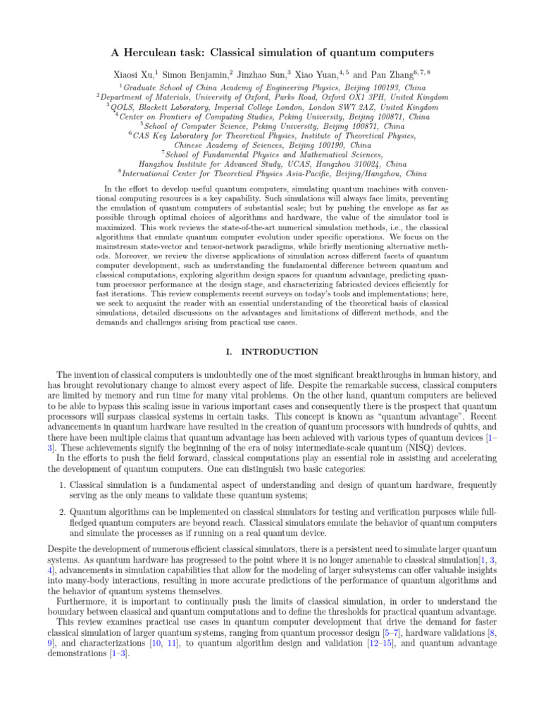 A Herculean Task: Classical Simulation of Quantum Computers | PDF | Quantum Computing | Applied ...