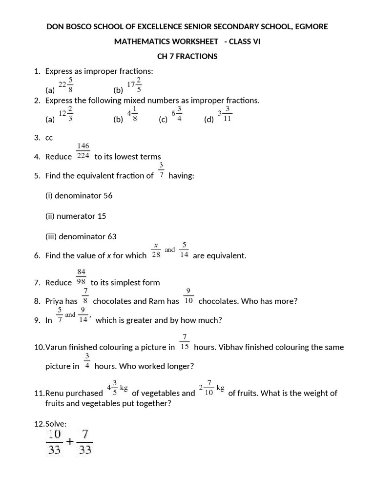 CH 7 Fractions - STD 6th | PDF