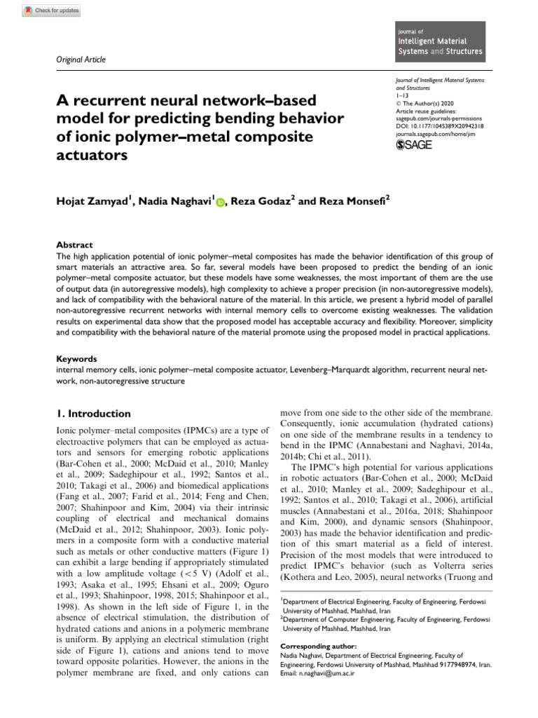 2020 A recurrent neural network–based model for predicting bending behavior of ionic polymer ...