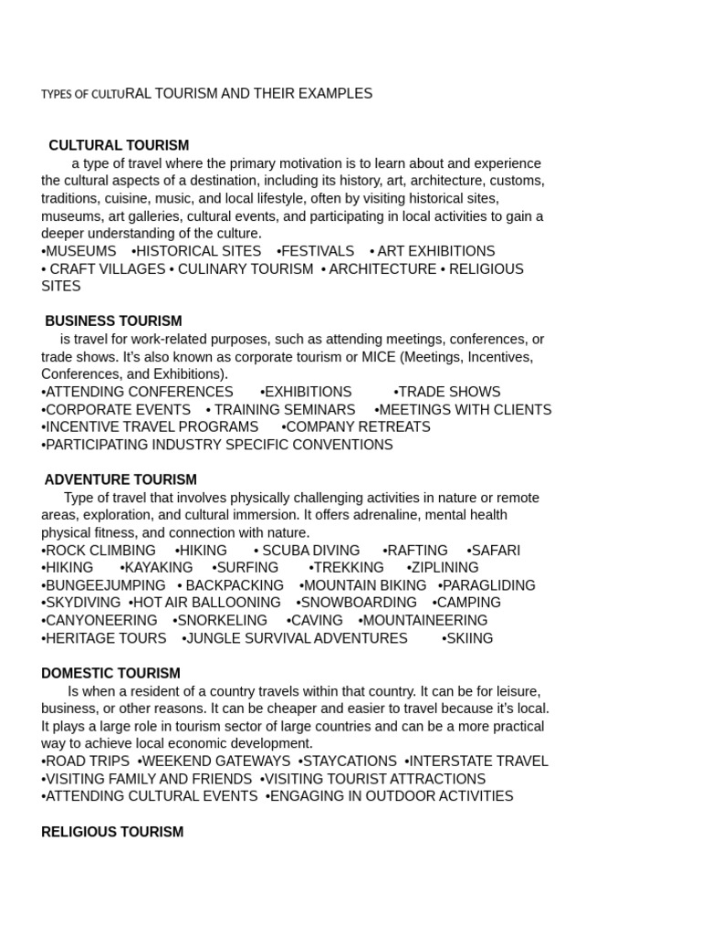 Types of Cultural Tourism Explained | PDF | Tourism