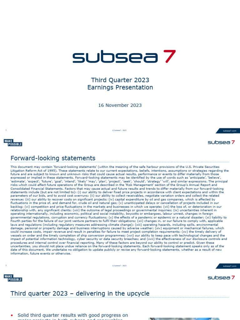 q3 2023 Results Presentation Subsea7 | PDF